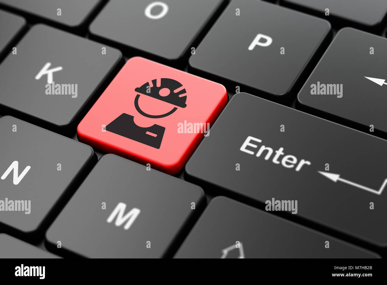 Industry concept: Factory Worker on computer keyboard background Stock ...