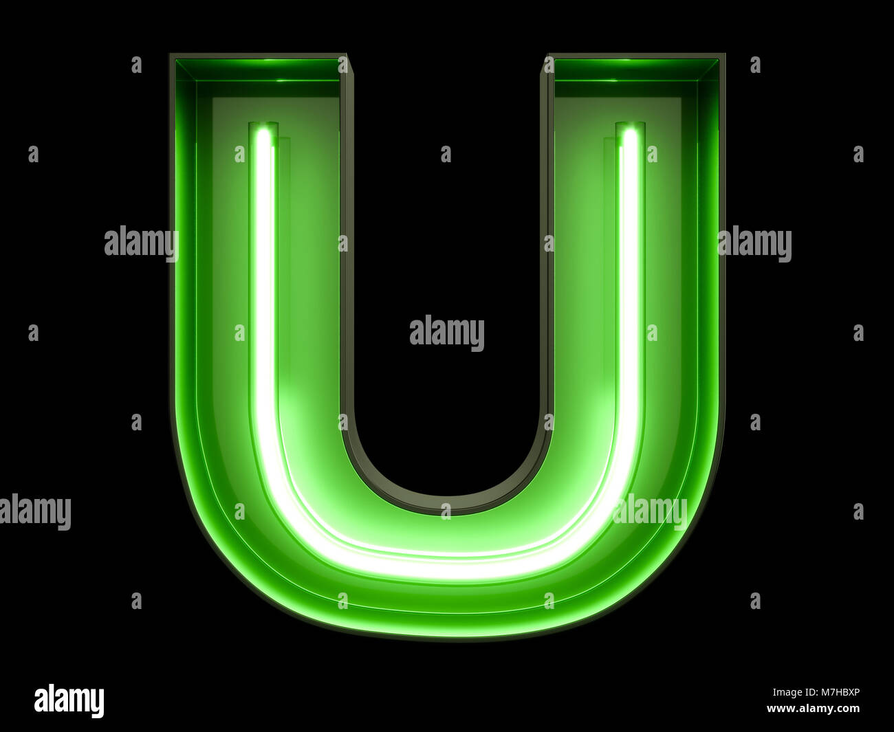 Neon green light alphabet character U font. Neon tube letters glow ...
