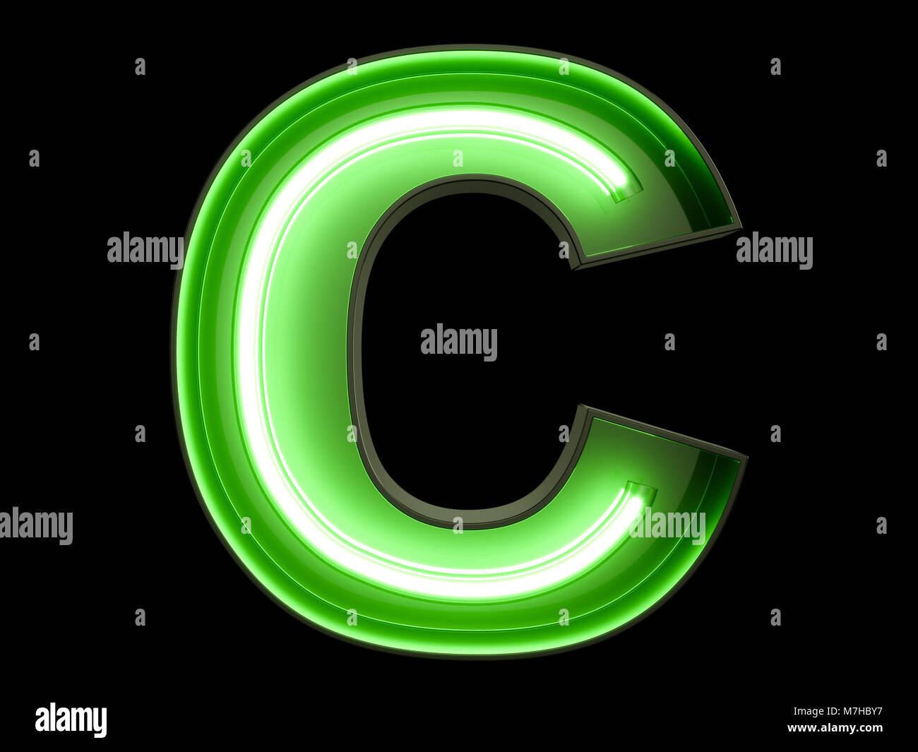 Neon green light alphabet character C font. Neon tube letters glow ...