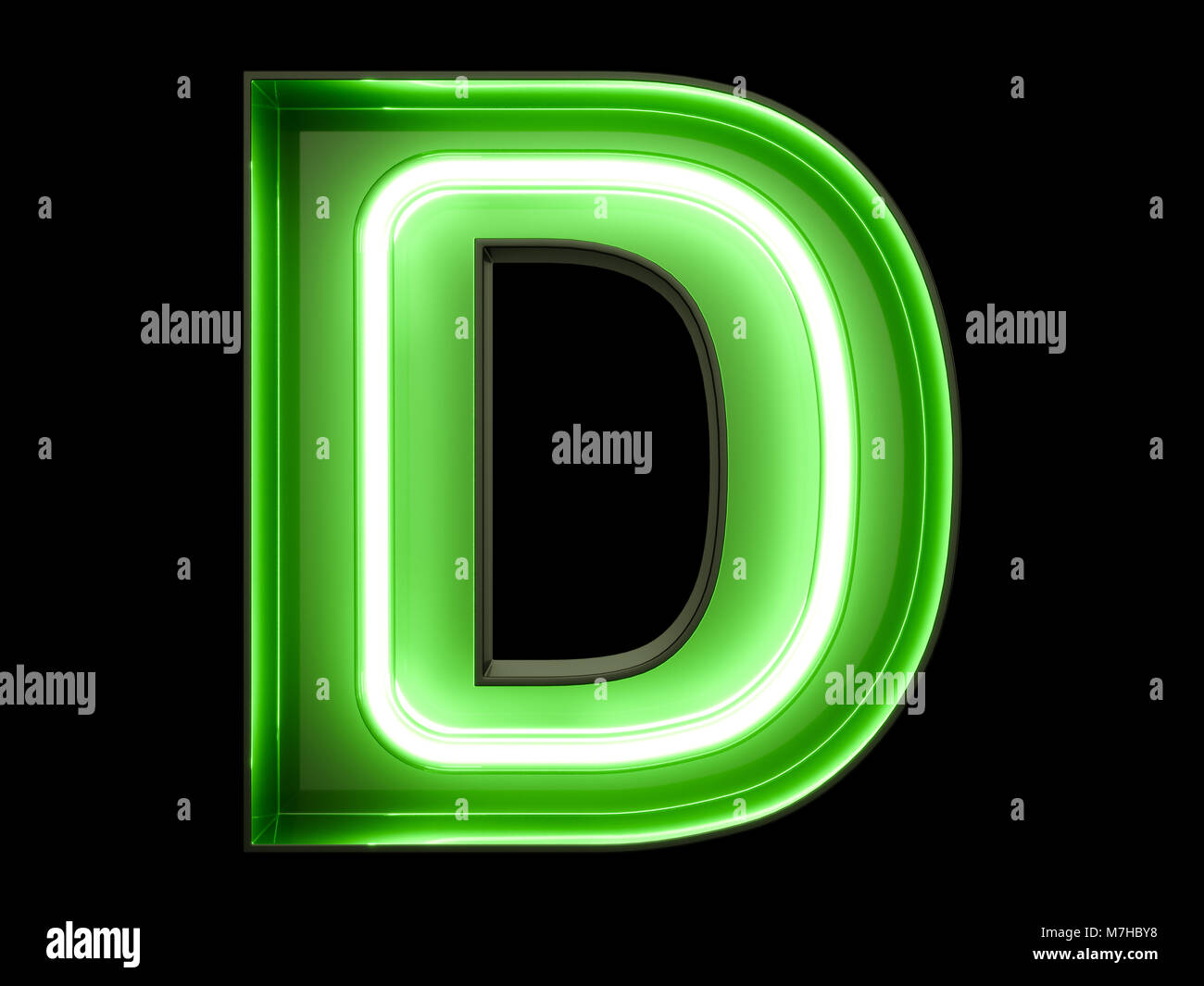 Neon green light alphabet character D font. Neon tube letters glow ...