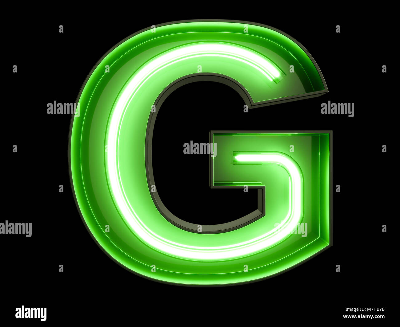 Neon green light alphabet character G font. Neon tube letters glow ...