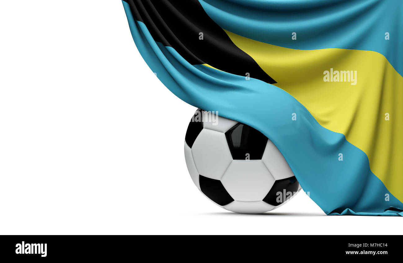 Bahamas national flag draped over a soccer football ball. 3D Rendering ...