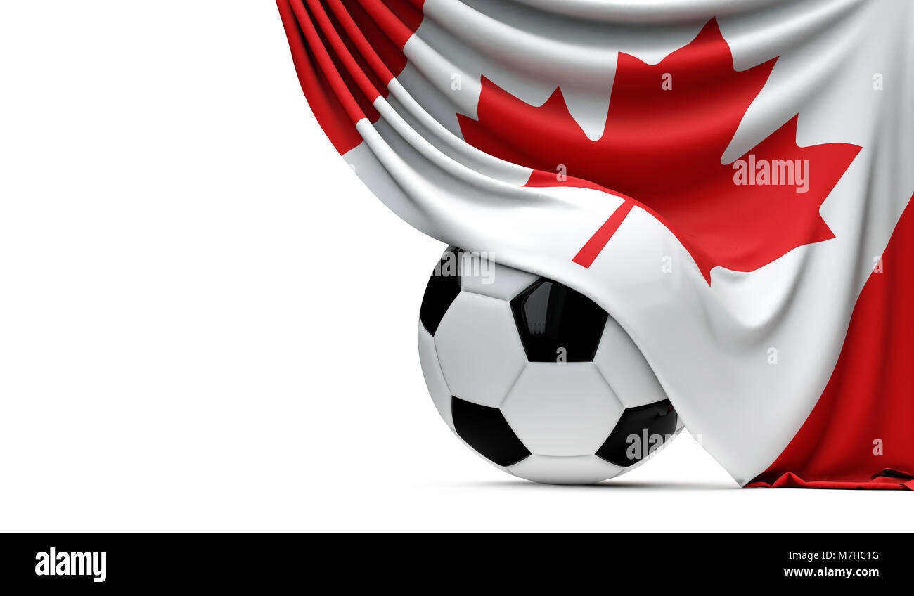Canada national flag draped over a soccer football ball. 3D Rendering ...