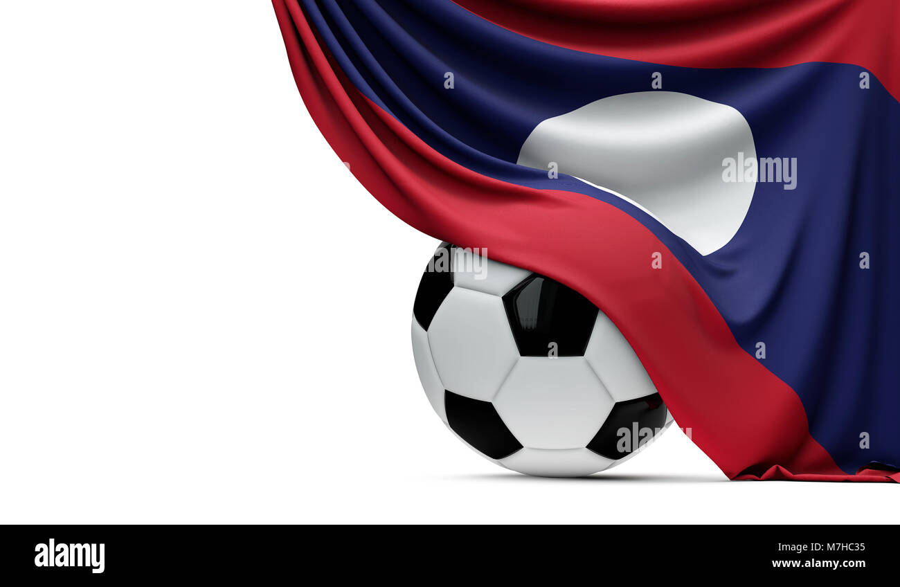 Laos national flag draped over a soccer football ball. 3D Rendering ...
