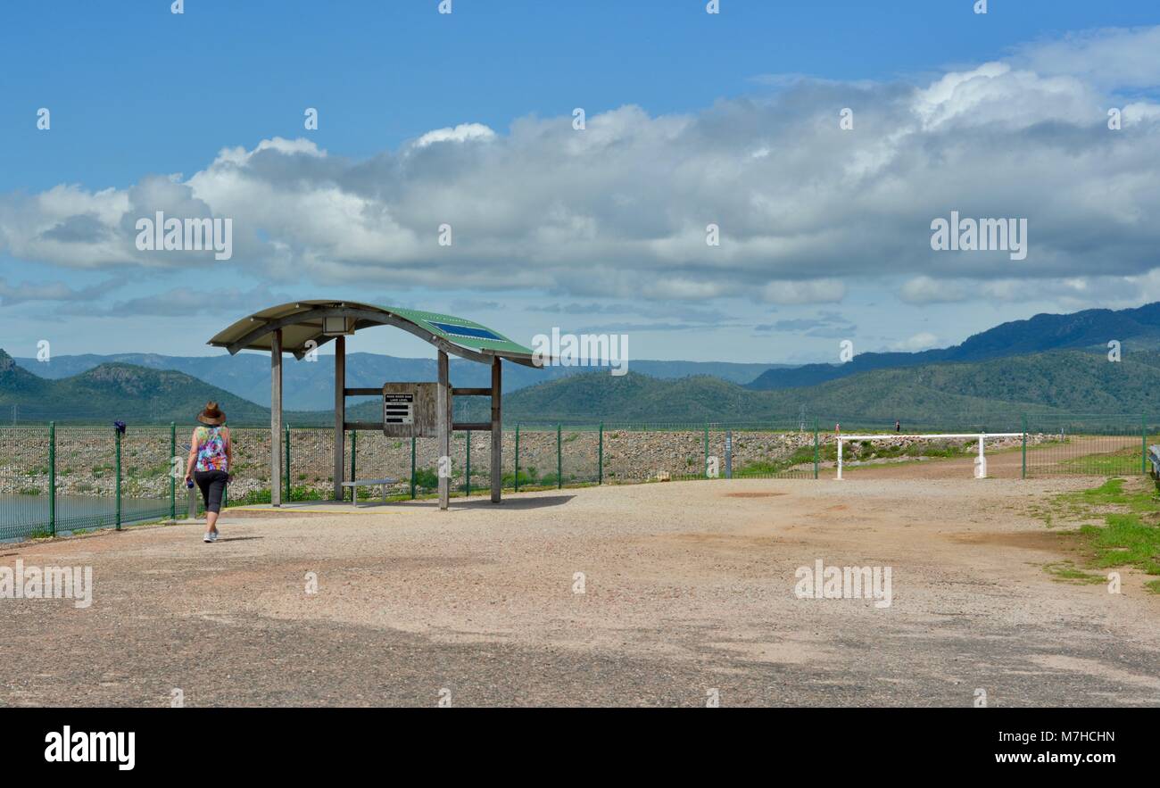Old lady walks to information area at Ross River Dam, Ross Dam Access ...