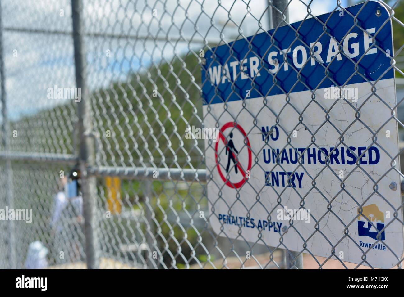 Water storage no unauthorised entry penalties apply, signage, Ross ...