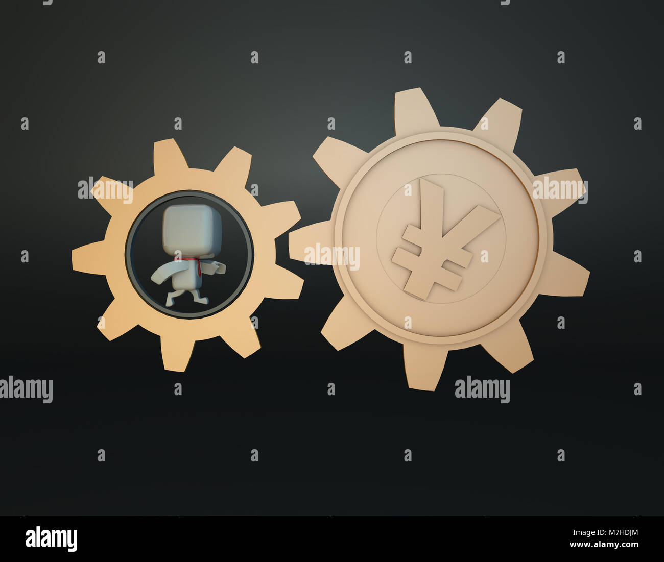 Rotating gears and currency symbols, wealth accumulation, working hard ...