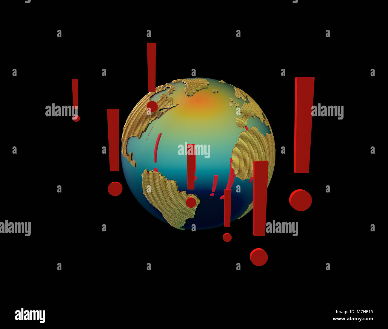 Earth and exclamation mark Stock Photo - Alamy