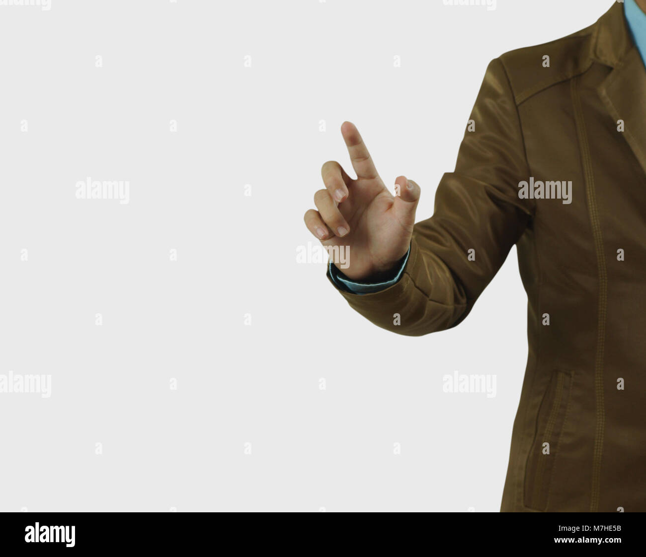 hand of business man pressing and touching isolated on white background ...