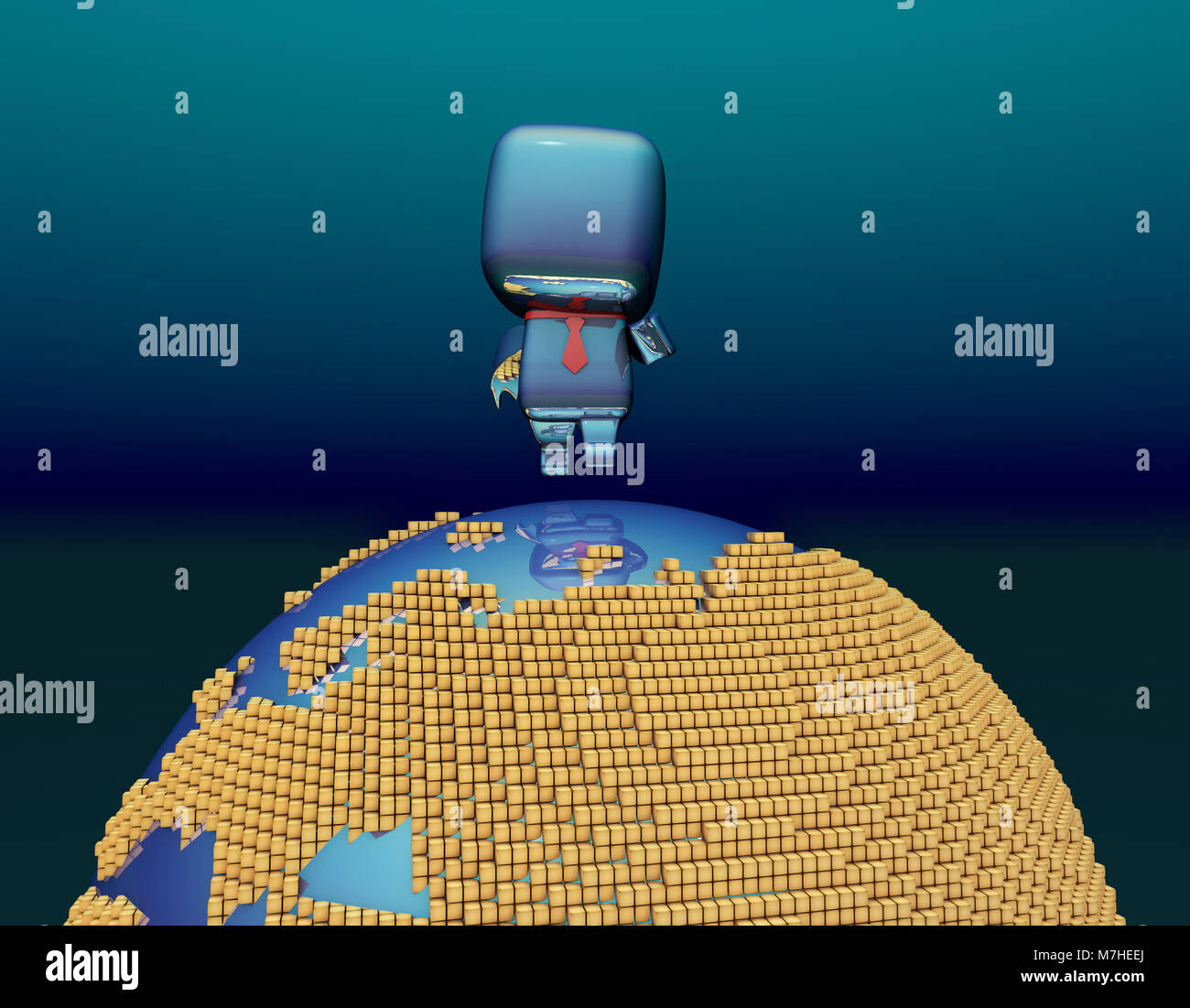 Little man walking on earth Stock Photo - Alamy