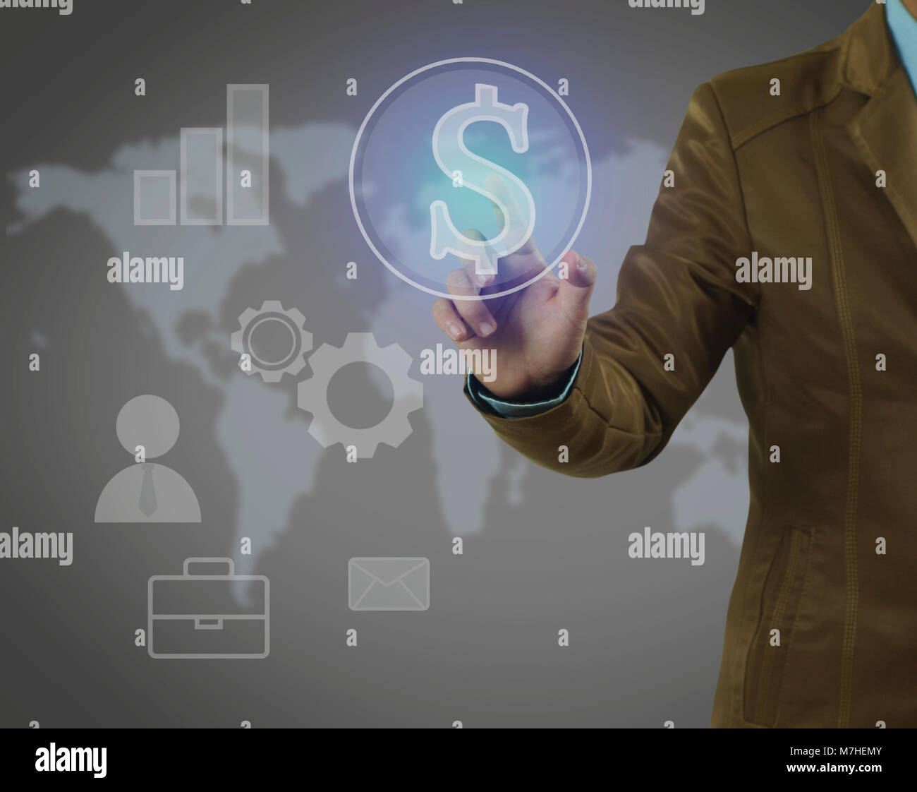 business man press human button and connect to other to success Stock ...