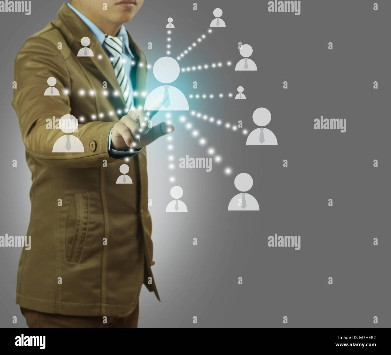 business man press people icon to connect and collaborate to success ...