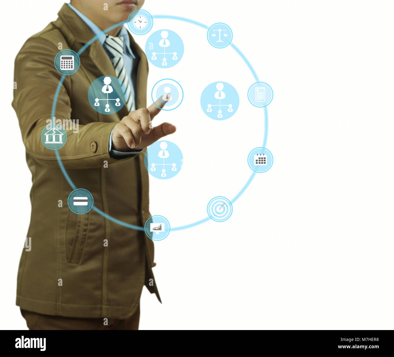 business man press people icon to connect and collaborate to success ...