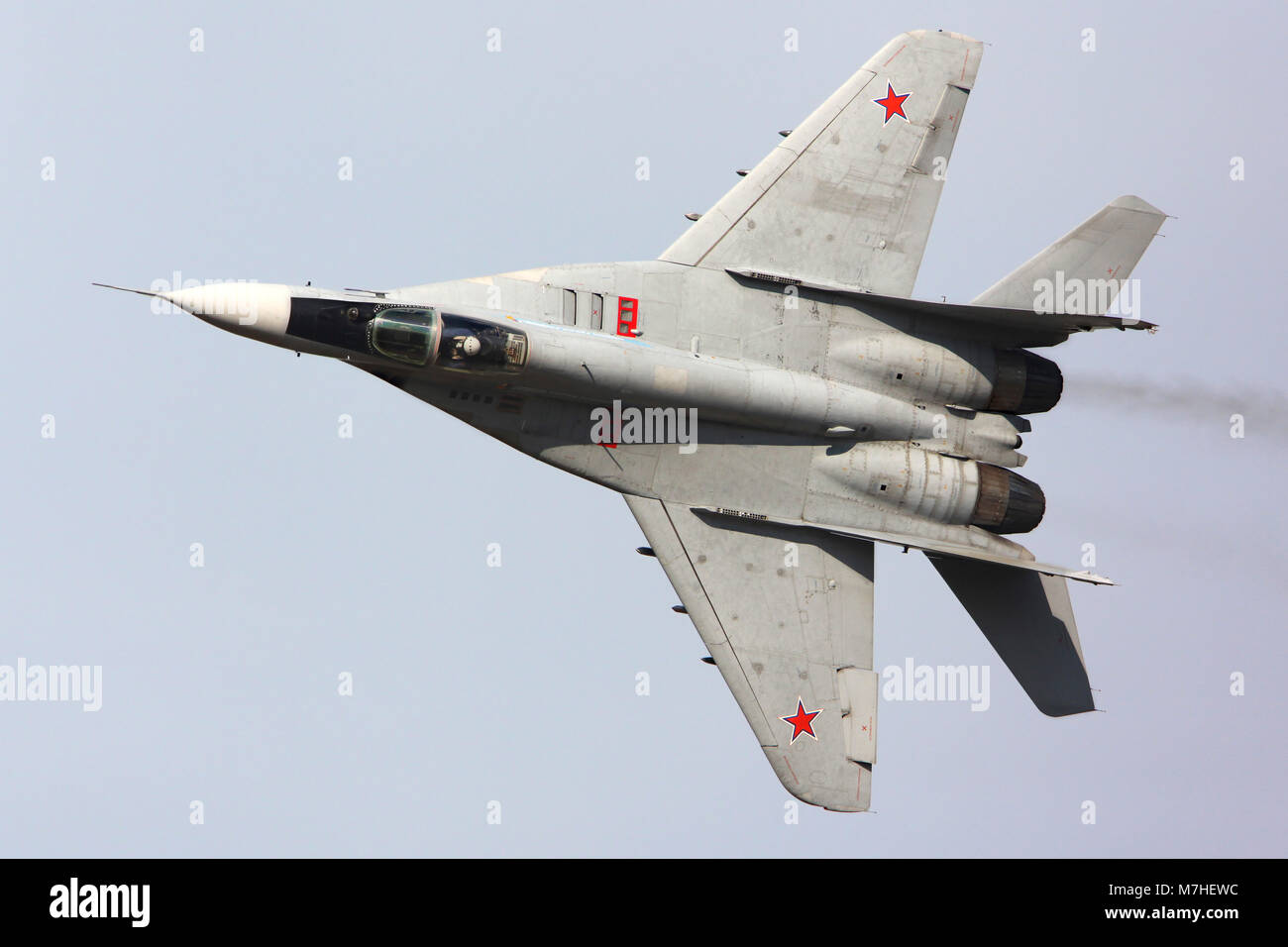 MiG-29S jet fighter performing demonstration flight, Zhukovsky, Russia ...