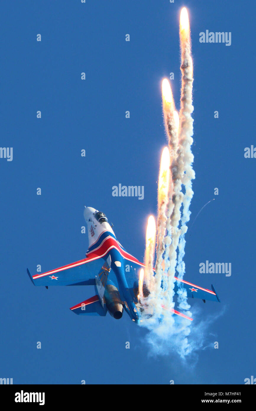Su-27 jet fighter of Russian Air Force performing demonstration flight ...