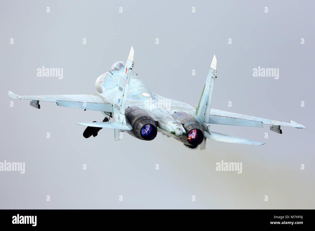 Su-27 jet fighter of Russian Air Force taking off, Kubinka, Russia ...