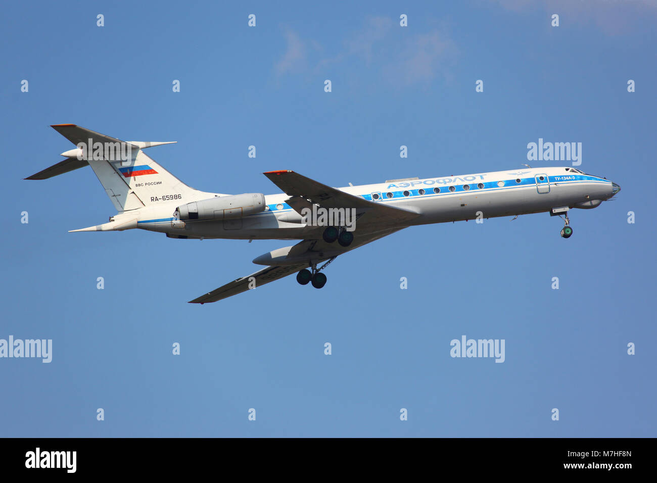 Tu-134AK airliner of Russian Air Force taking off, Chkalovsky, Russia ...