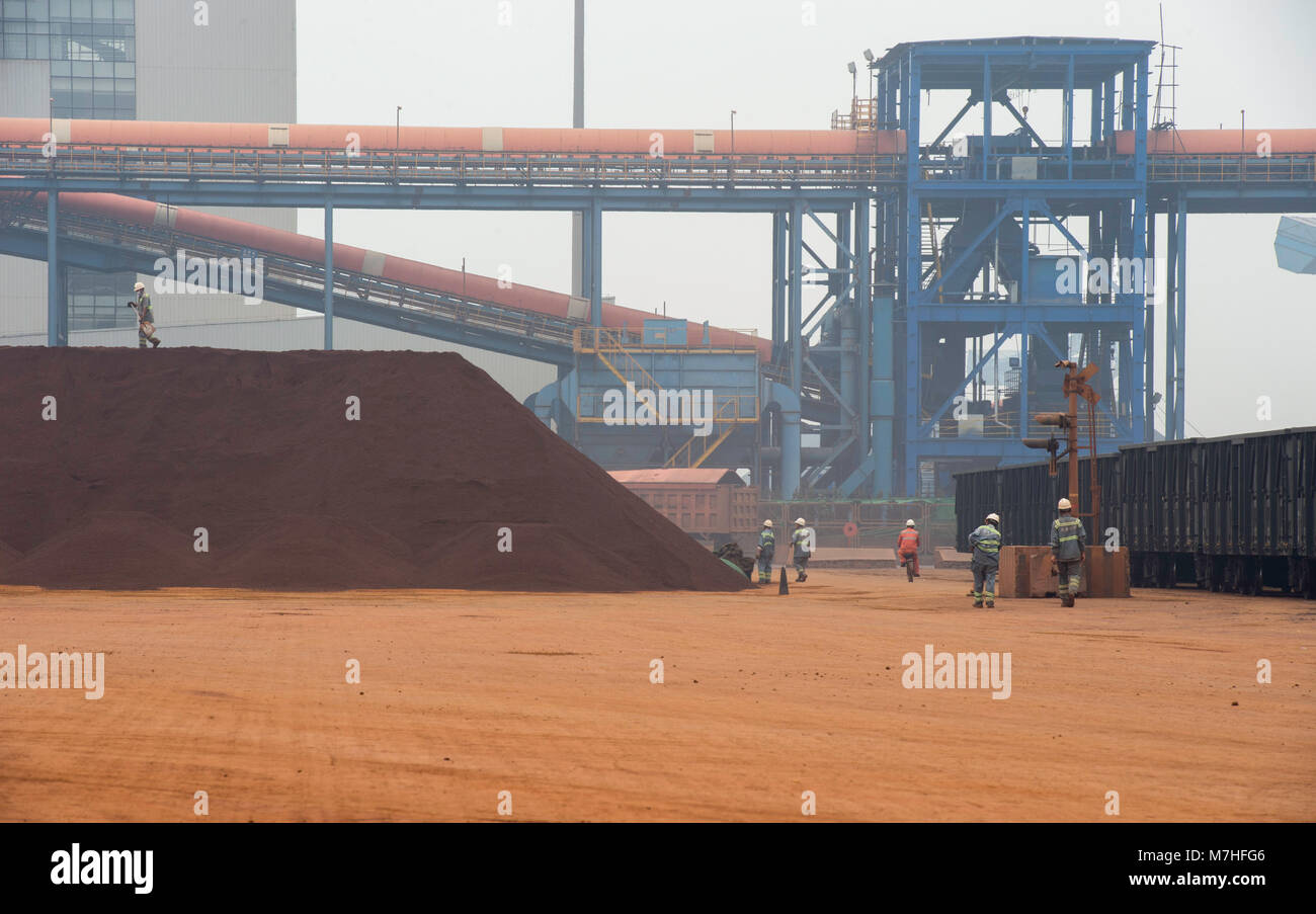 Iron Ore stockpile storage on the docks in Tianjin Port China Stock ...