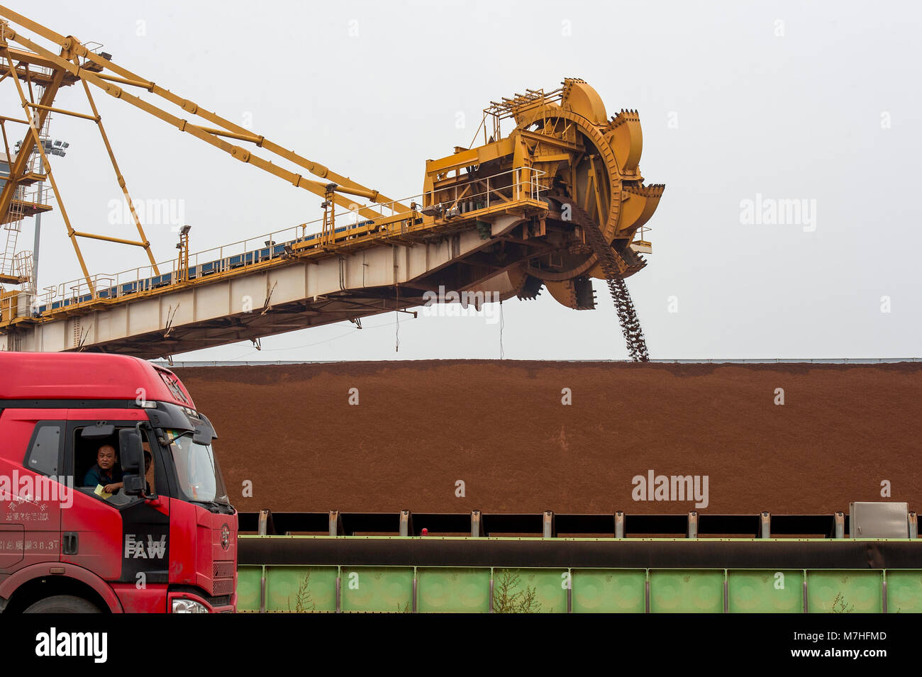 Iron Ore stockpile storage on the docks in Tianjin Port China Stock ...