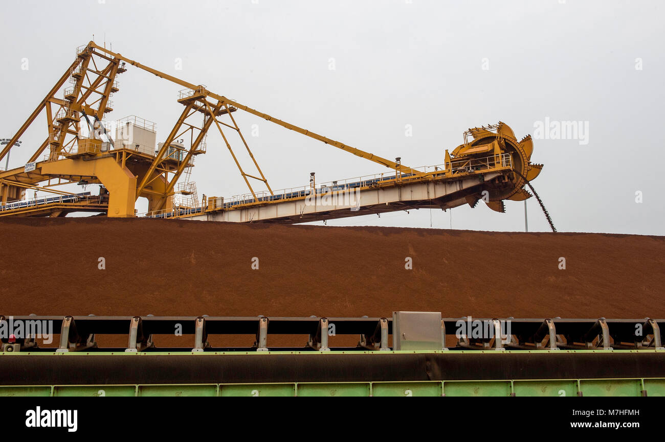 Iron Ore stockpile storage on the docks in Tianjin Port China Stock ...