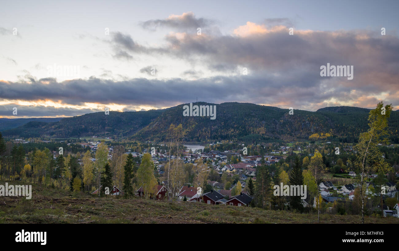 Panoramic broad view of Evje in central Norway Stock Photo - Alamy