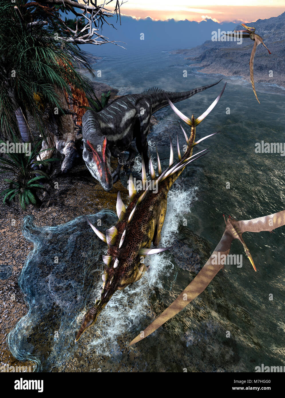 Allosaurus dinosaur chasing down a Kentrosaurus Stock Photo - Alamy