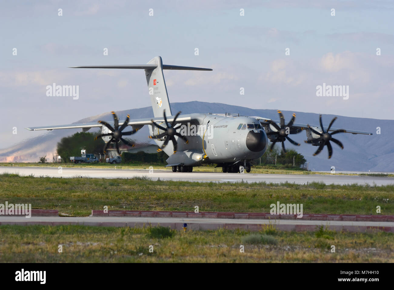 Turkish Air Force A-400M transport taking off from Konya Air Base ...