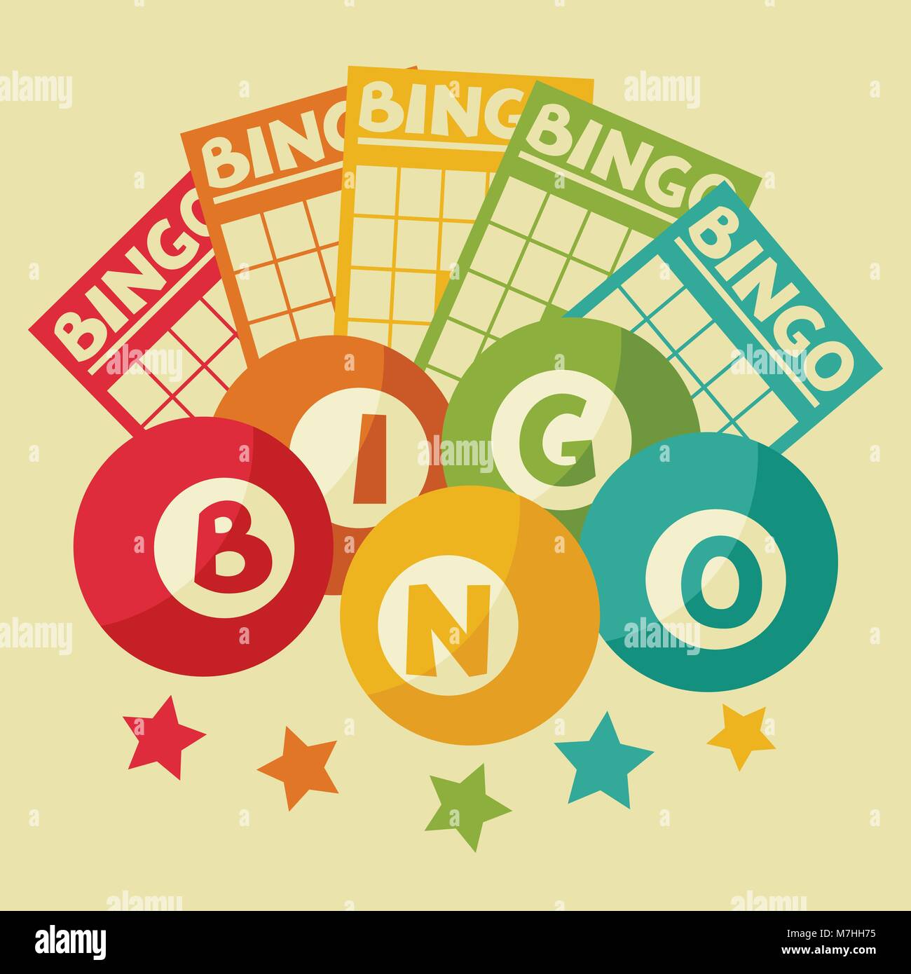 Bingo or lottery retro game illustration with balls and cards Stock ...
