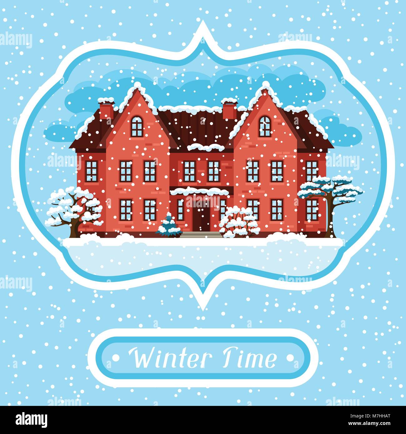 Winter card design with house and trees Stock Vector Image & Art - Alamy
