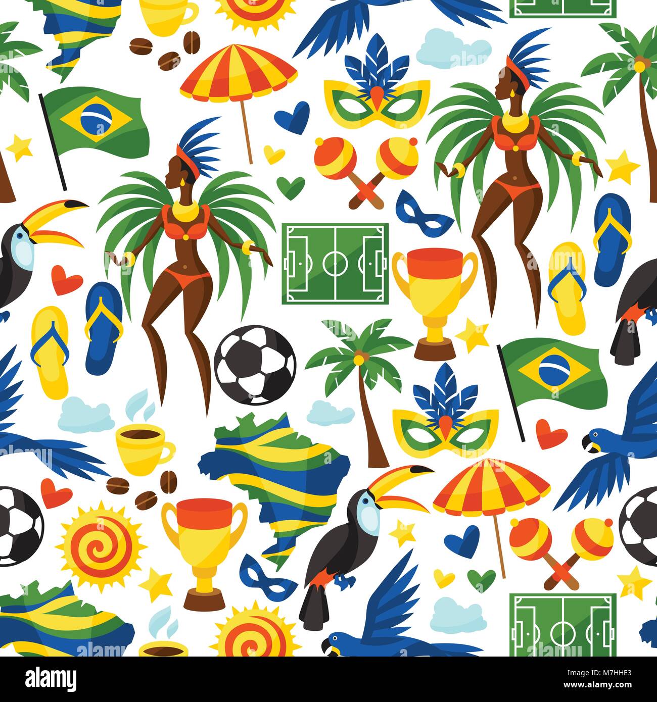 Brazil seamless pattern with stylized objects and cultural symbols ...