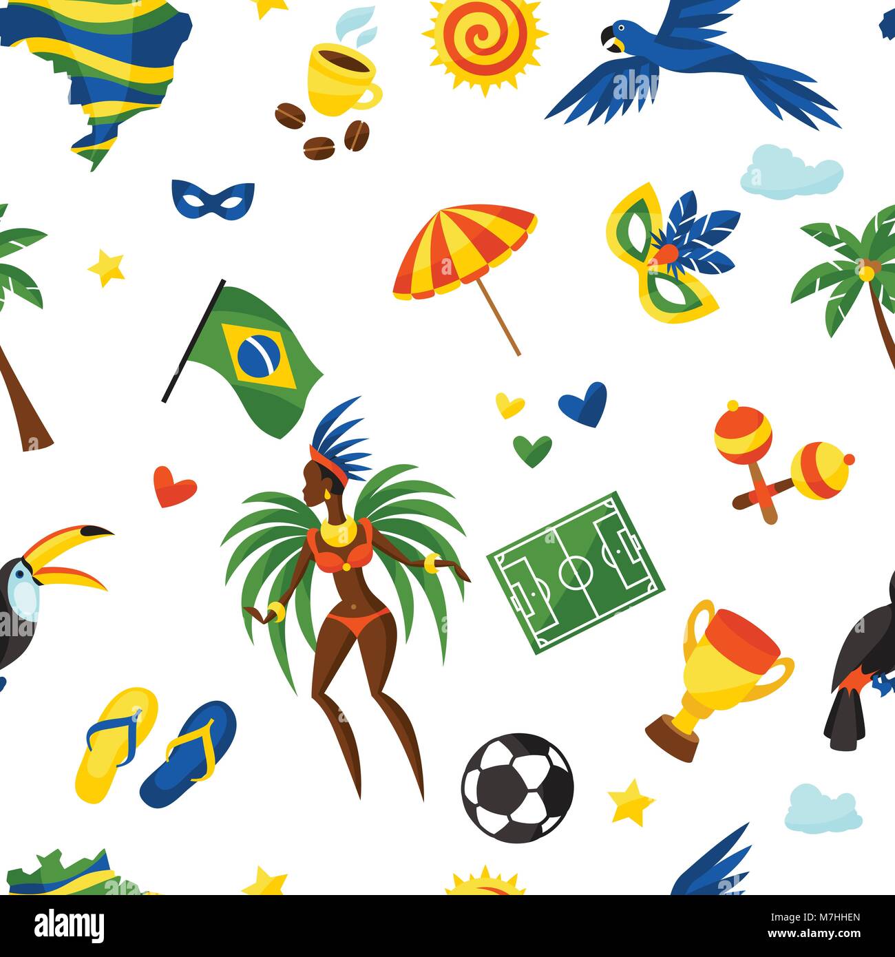 Brazil seamless pattern with stylized objects and cultural symbols ...