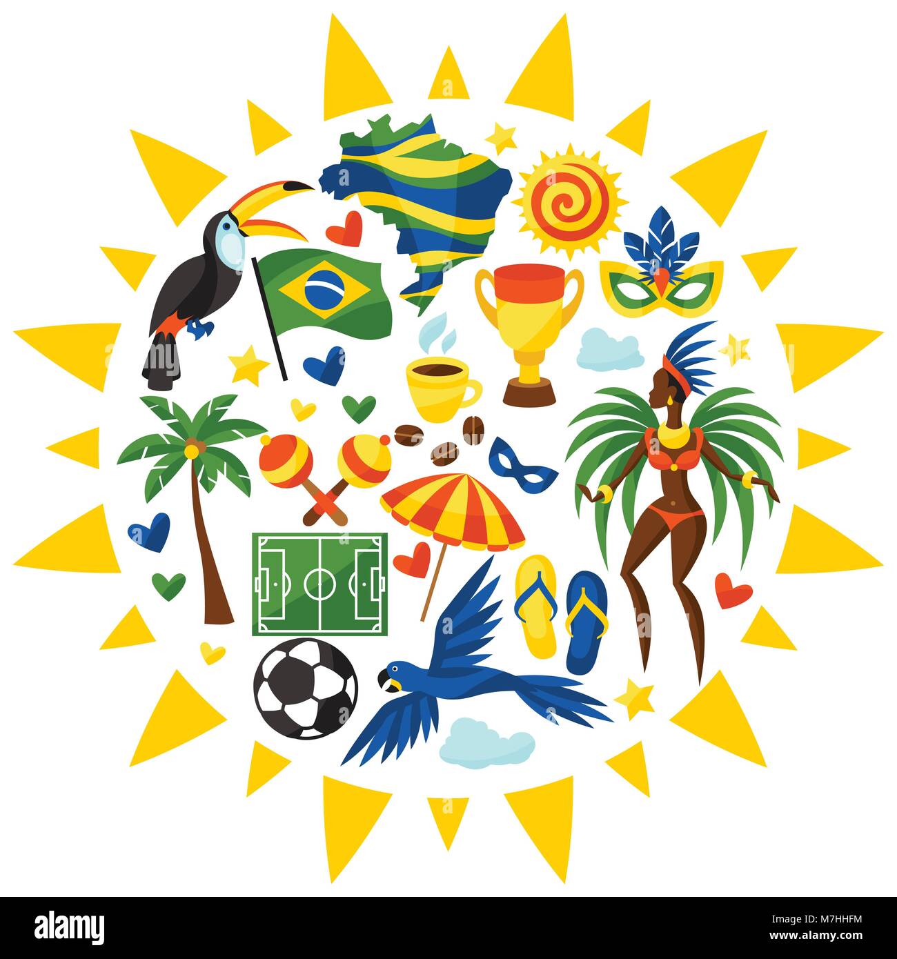 Brazil background with stylized objects and cultural symbols Stock ...