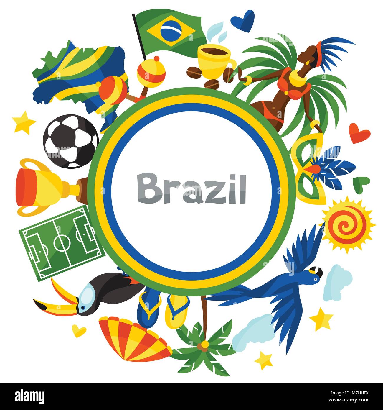 Brazil background with stylized objects and cultural symbols Stock ...