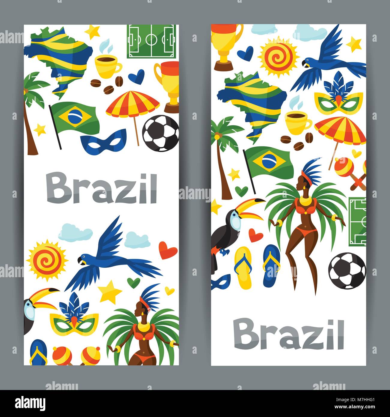 Brazil banners with stylized objects and cultural symbols Stock Vector ...