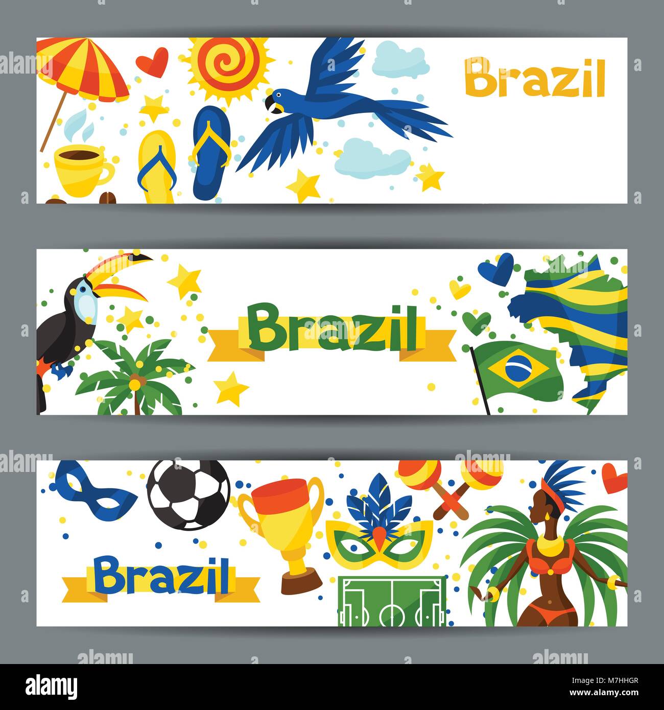 Brazil banners with stylized objects and cultural symbols Stock Vector ...