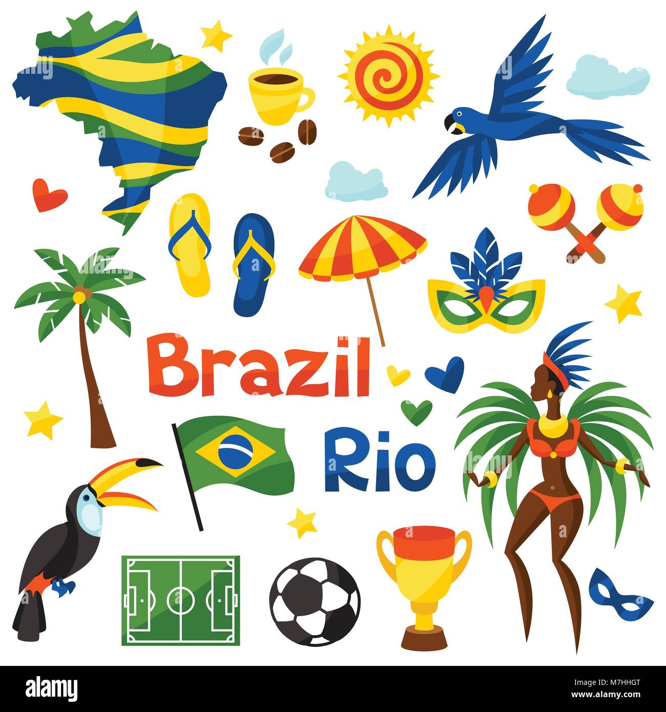 Collection of Brazil stylized objects and cultural symbols Stock Vector ...