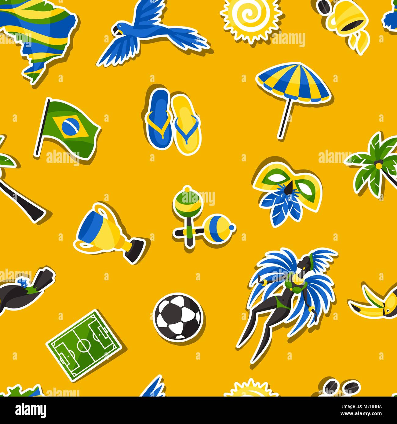 Brazil seamless pattern with sticker objects and cultural symbols Stock ...