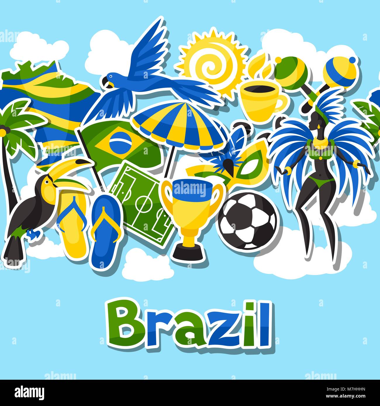 Brazil seamless pattern with sticker objects and cultural symbols Stock ...