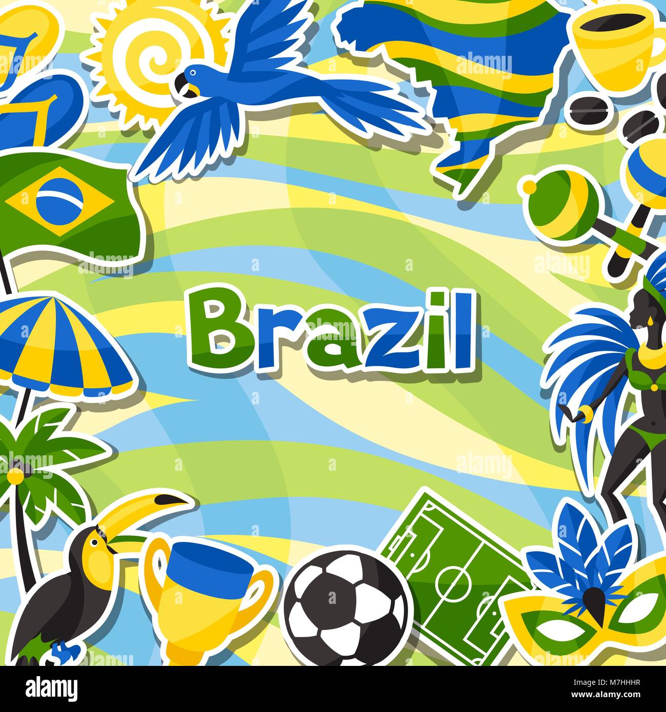 Brazil background with sticker objects and cultural symbols Stock ...