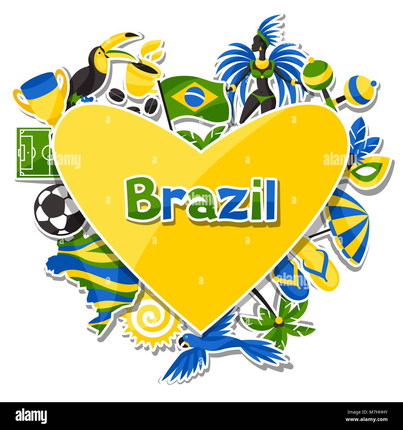 Brazil background with sticker objects and cultural symbols Stock ...