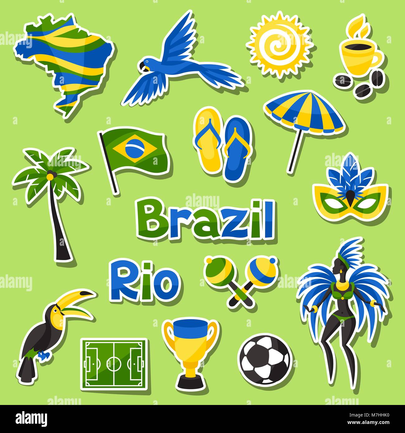Collection of Brazil sticker objects and cultural symbols Stock Vector ...