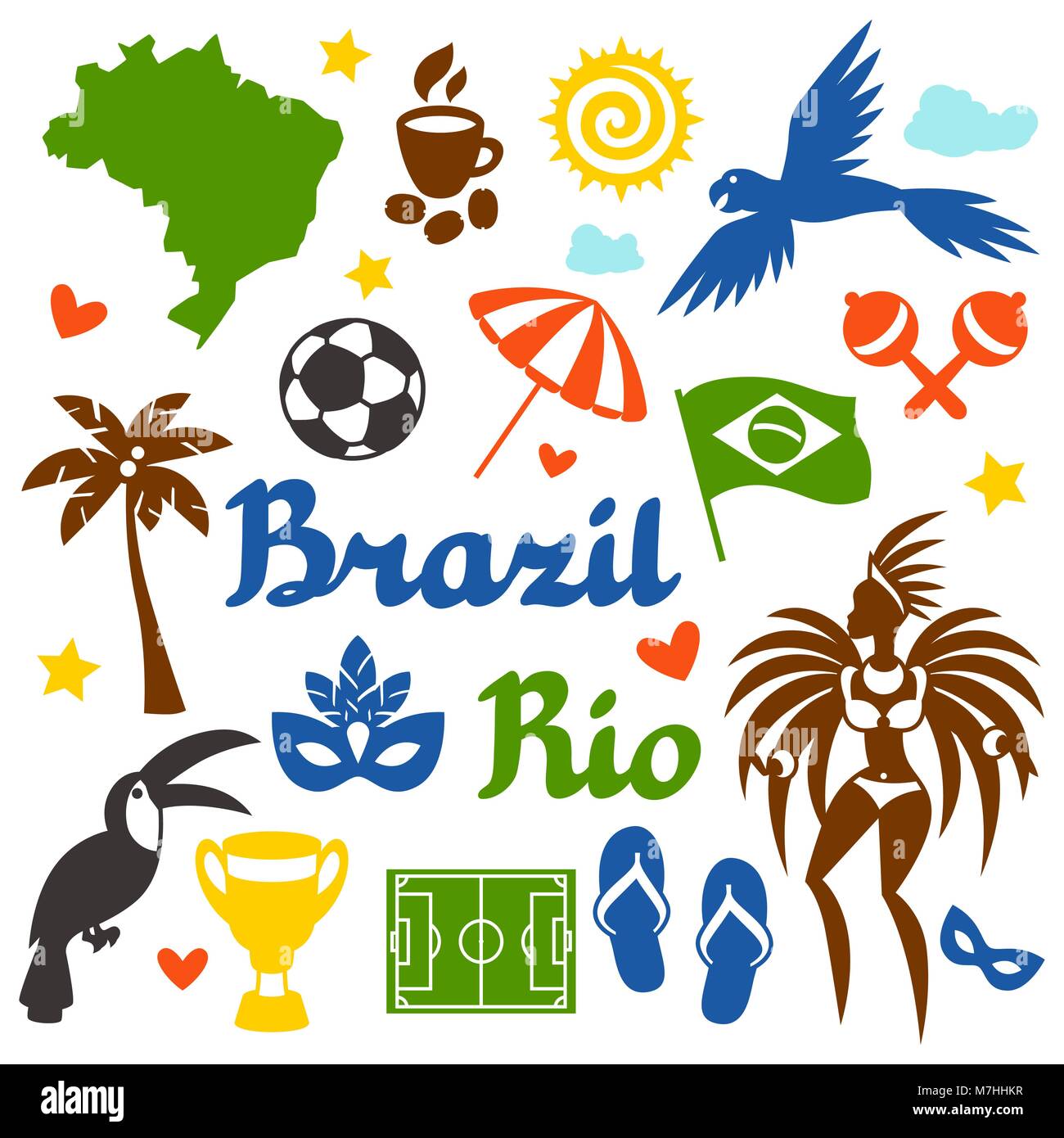 Collection of Brazil stylized objects and cultural symbols Stock Vector ...