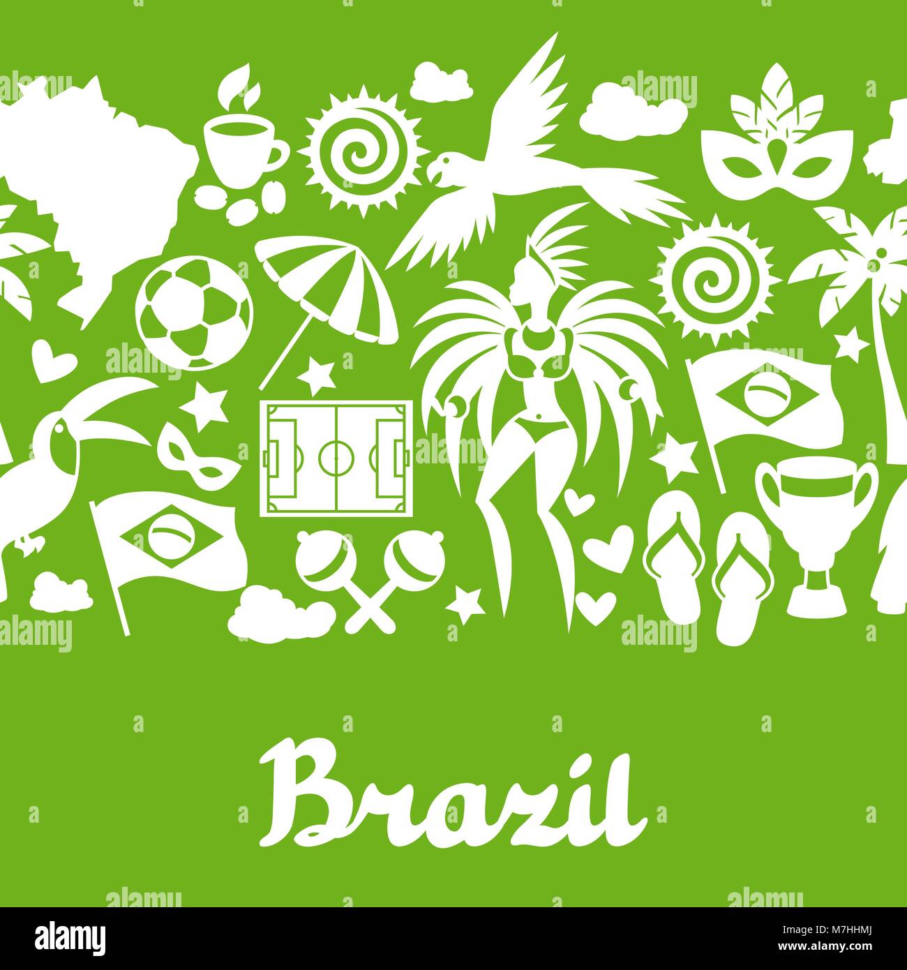 Brazil seamless pattern with stylized objects and cultural symbols ...
