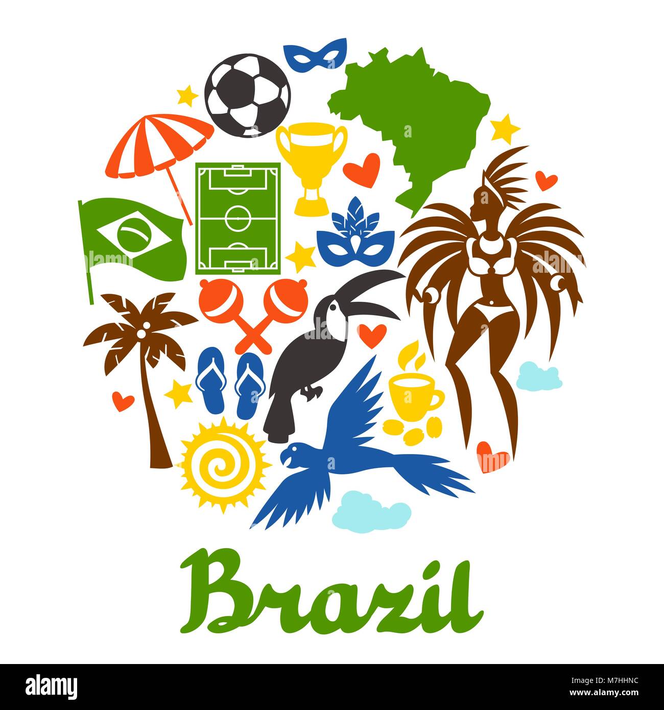 Brazil background with stylized objects and cultural symbols Stock ...