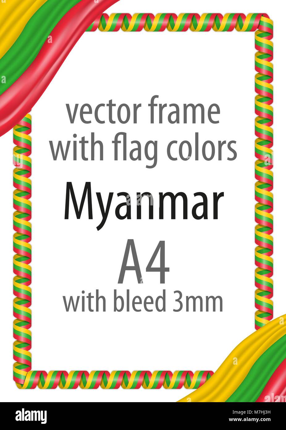 Frame and border of ribbon with the colors of the Myanmar flag Stock ...