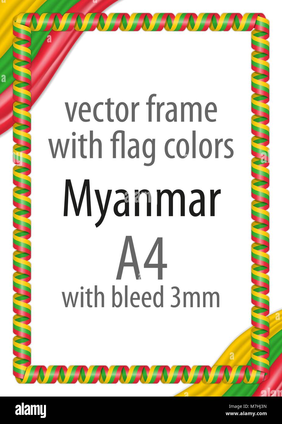 Frame and border of ribbon with the colors of the Myanmar flag Stock ...