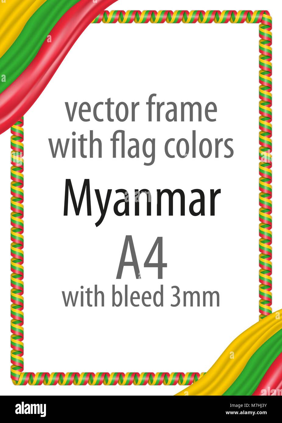 Frame and border of ribbon with the colors of the Myanmar flag Stock ...