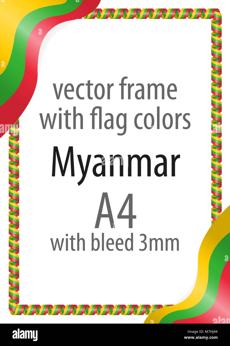 Frame and border of ribbon with the colors of the Myanmar flag Stock ...
