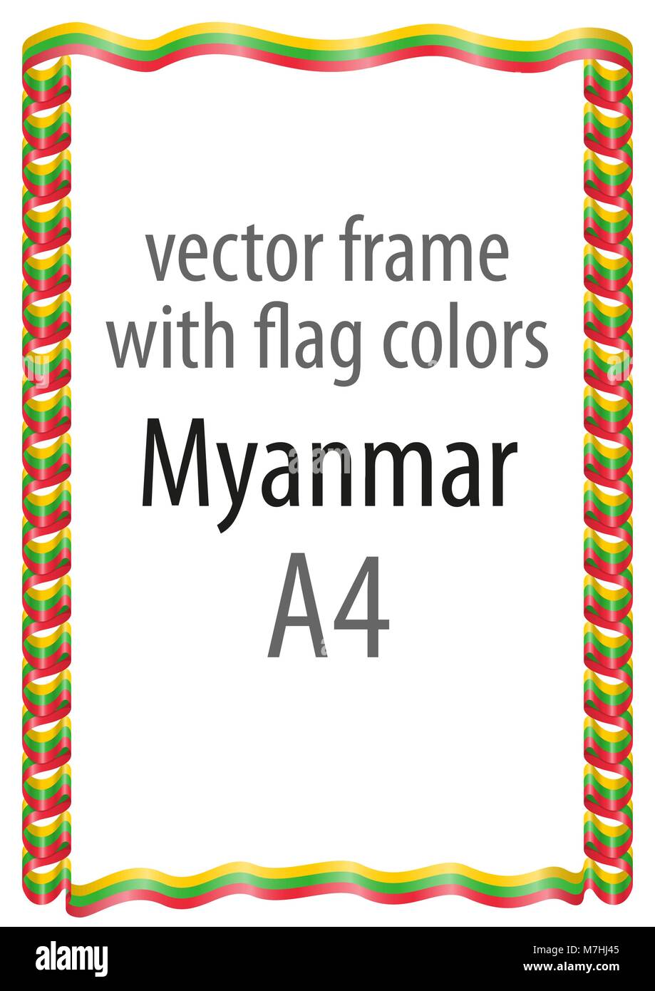 Frame and border of ribbon with the colors of the Myanmar flag Stock ...