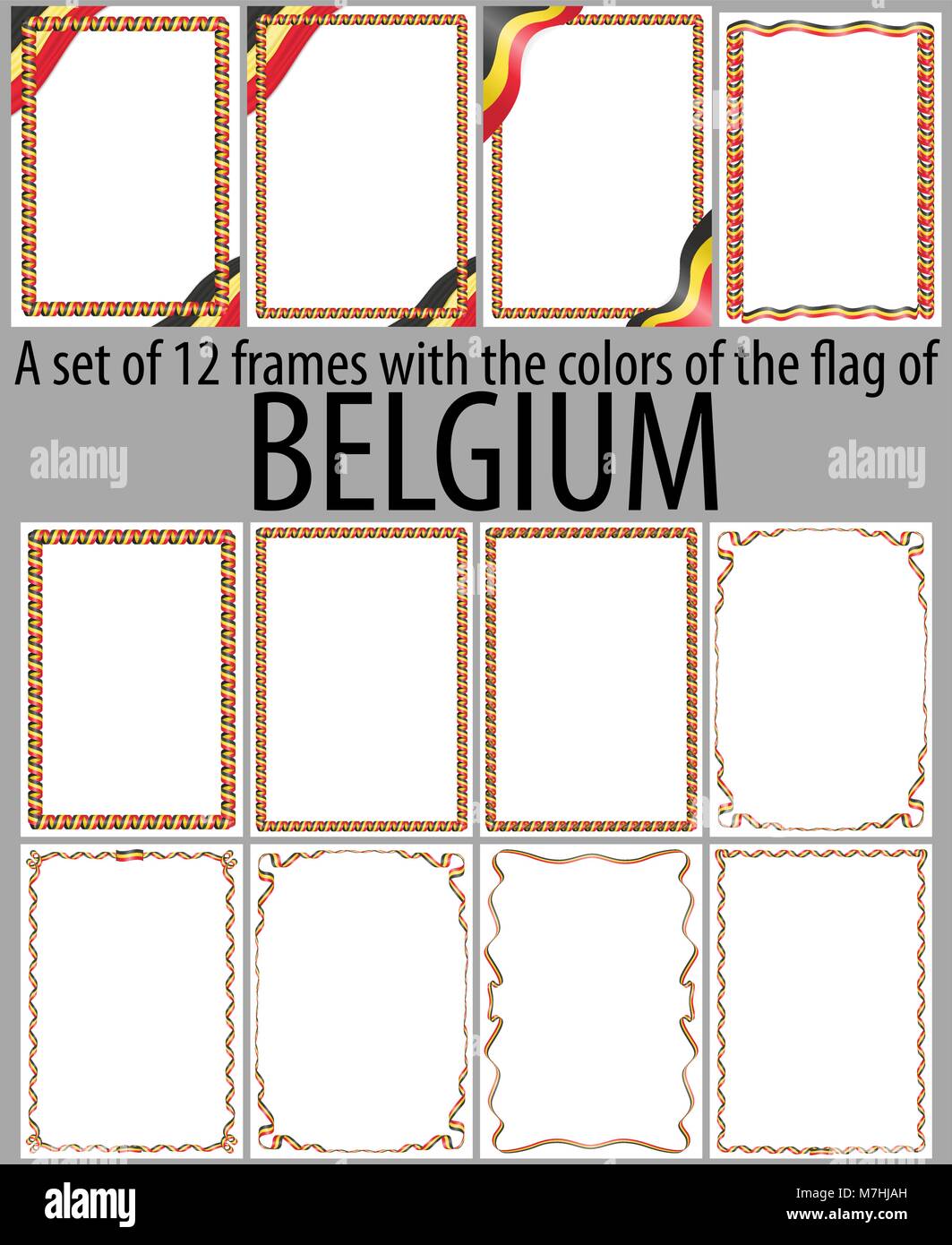 Set of 12 frames with the colors of the flag of Belgium Stock Vector ...